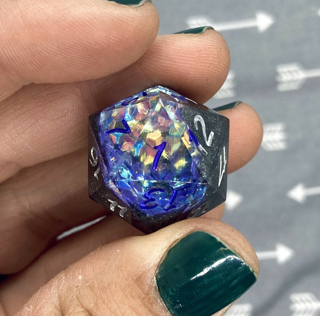 Blue Fire Opal Geode Single D20 Solid Sharp Edge DND Dice Dice Potato A ...