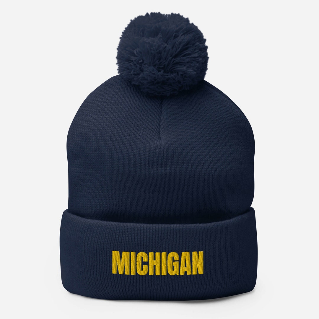 Pom-pom Beanie- University of Michigan Wolverines Winter Hat - Etsy