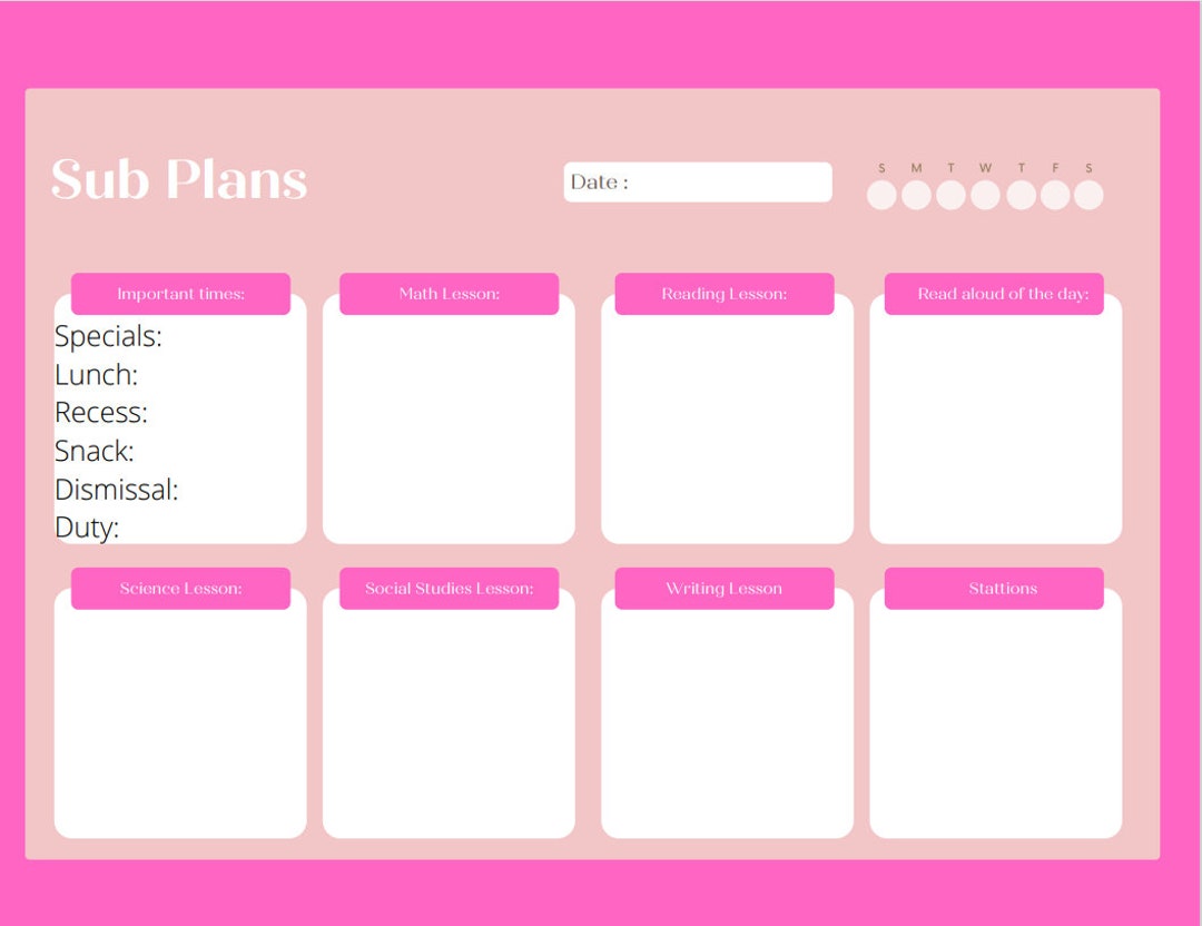 Elementary Sub Plans Template - Etsy