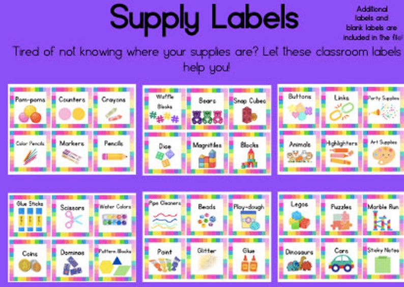 Classroom Supply Labels - Etsy