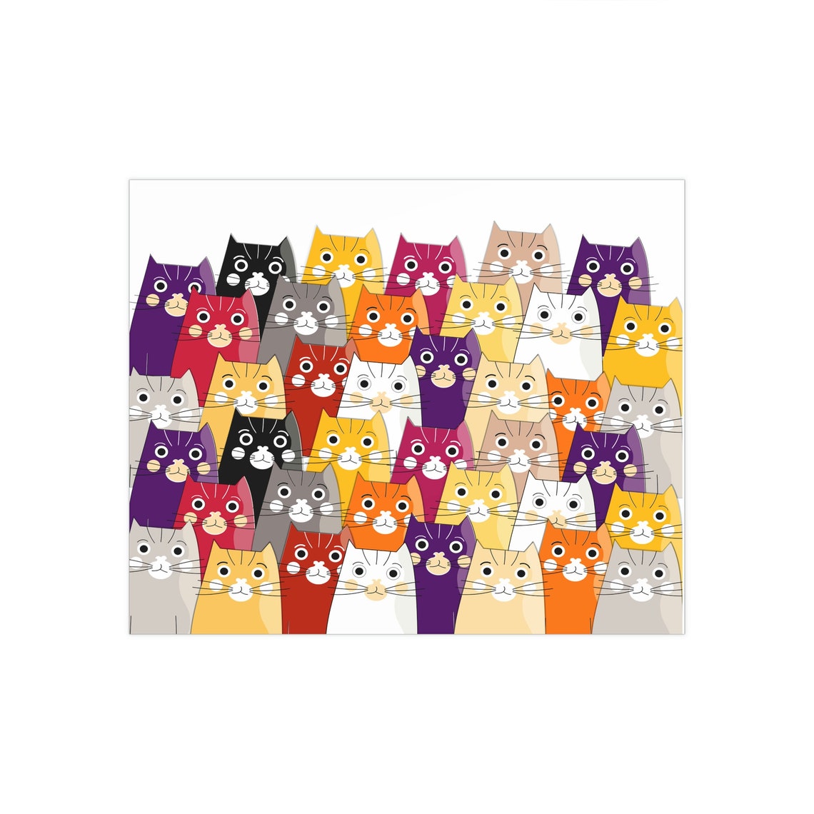 Colorful Cute Cats Satin Posters 300gsm Horizontal Poster 11 X 9 in 14 ...