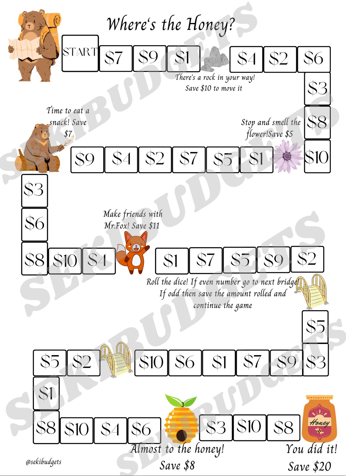 Wheres the Honey Savings Challenge - Etsy