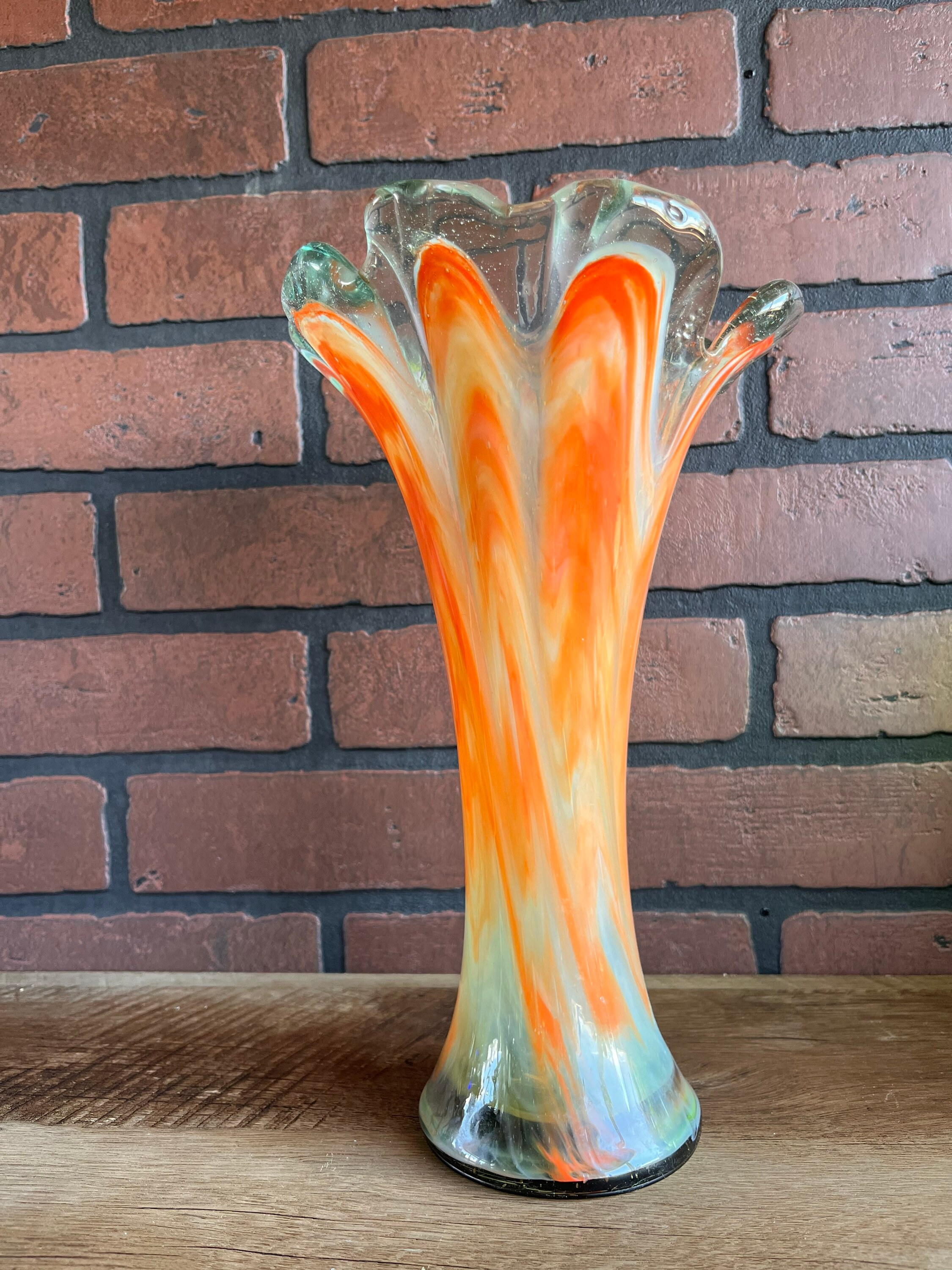 Art Glass Murano Vase, Orange Trumpet Swung Vase - Etsy