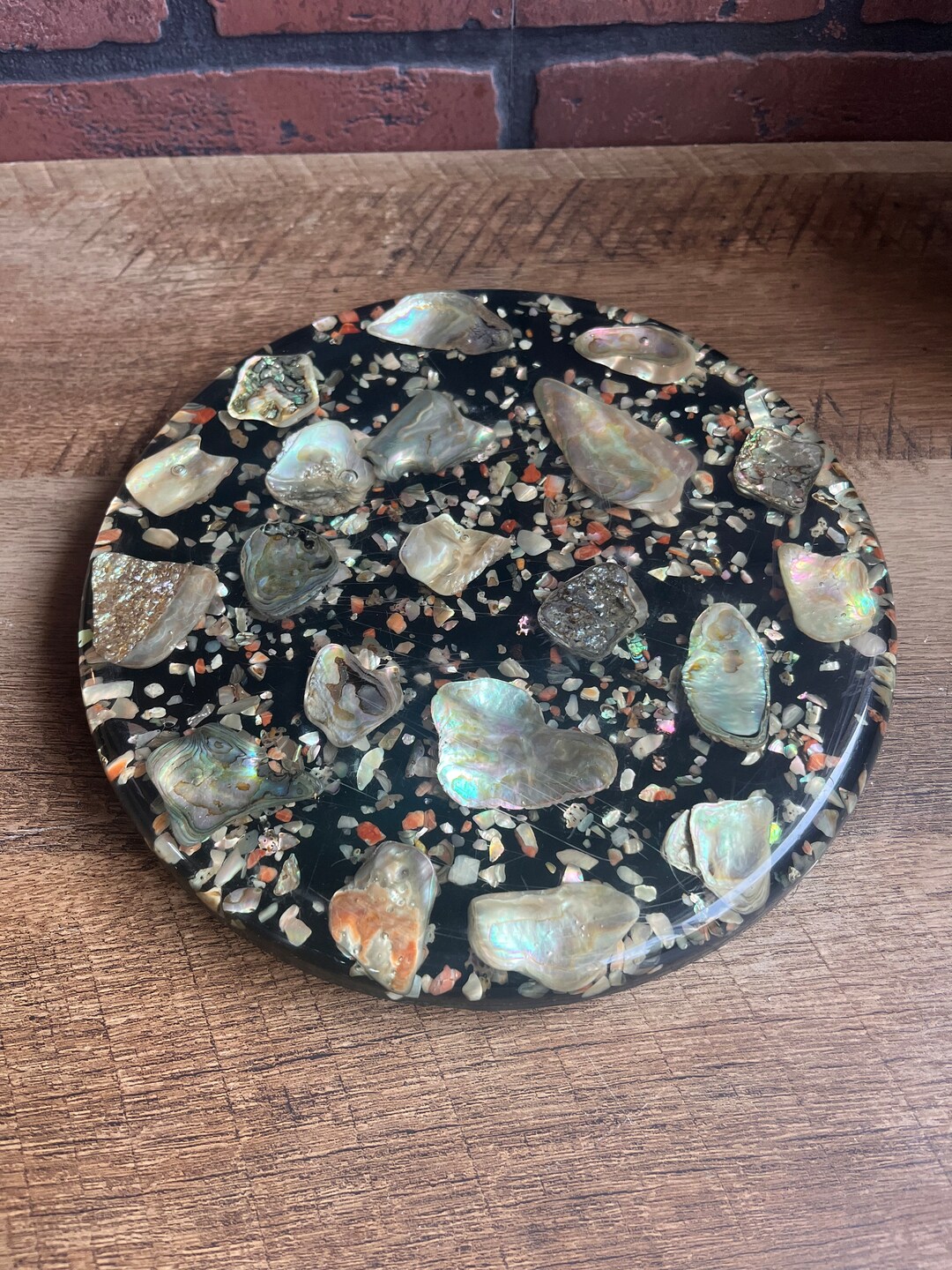 Vintage Lucite and Abalone Shell Trivet - Etsy