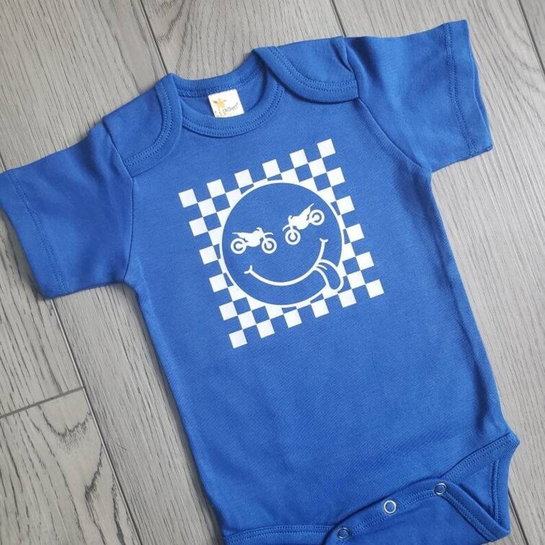 Race Flag Smiley Face Dirt Bike Baby Onesie Motocross - Etsy