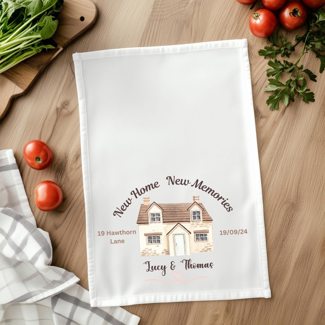 New Home New Memories Gift, Personalized Dish Towel, Custom Name Design, Christmas Kitchen Gift ...
