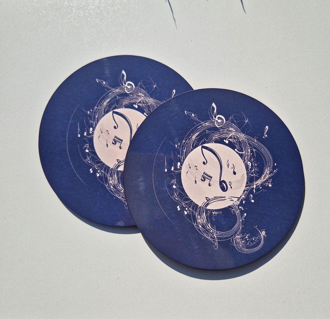 Vinyl Record Coasters With Musical Notes, Cork Backed Drink Coaster ...