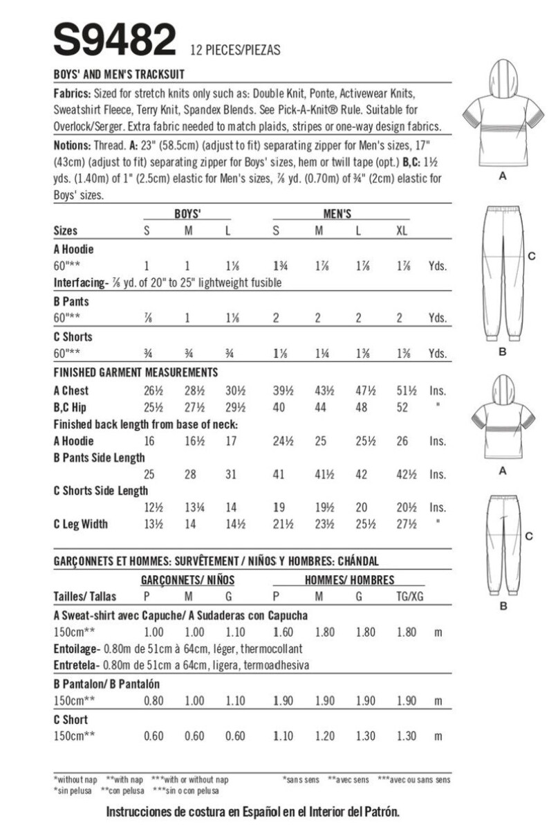 Simplicity "boys' and Men's Tracksuit" Sewing Pattern: R11338/S9482 - Etsy