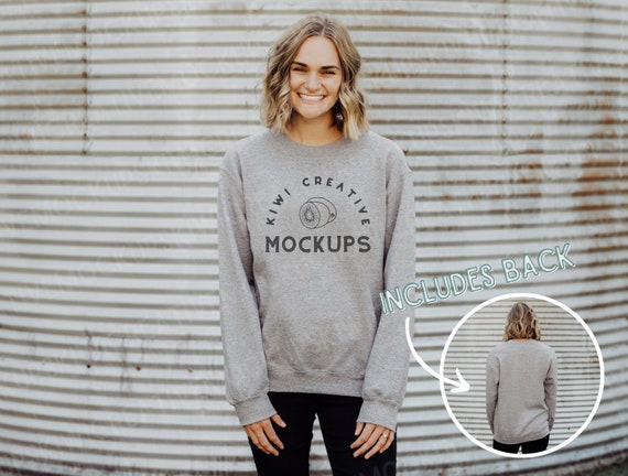 Gildan 18000 G180 Sport Grey Mockup Women's Modeled - Etsy