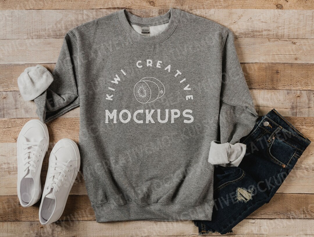 Women's Graphite Heather Sweatshirt Mockup, Gildan 18000 Mockup, Styled ...