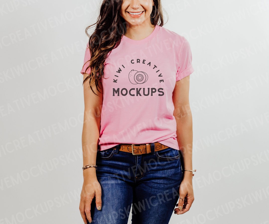Bella Canvas 3001 Heather Bubble Gum Pink Mockup, Boho T-shirt Mockup ...