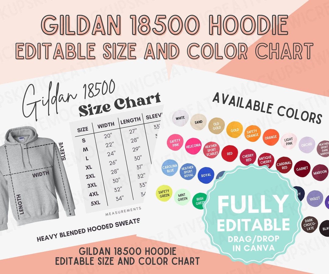 Gildan 18500 Hoodie Color Chart: Editable Canva Template (digital ...