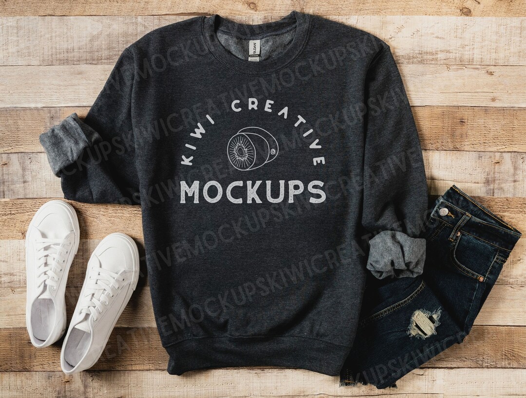 Dark Heather Gildan 18000 Sweatshirt Mockup, Flat Lay (digital Download ...