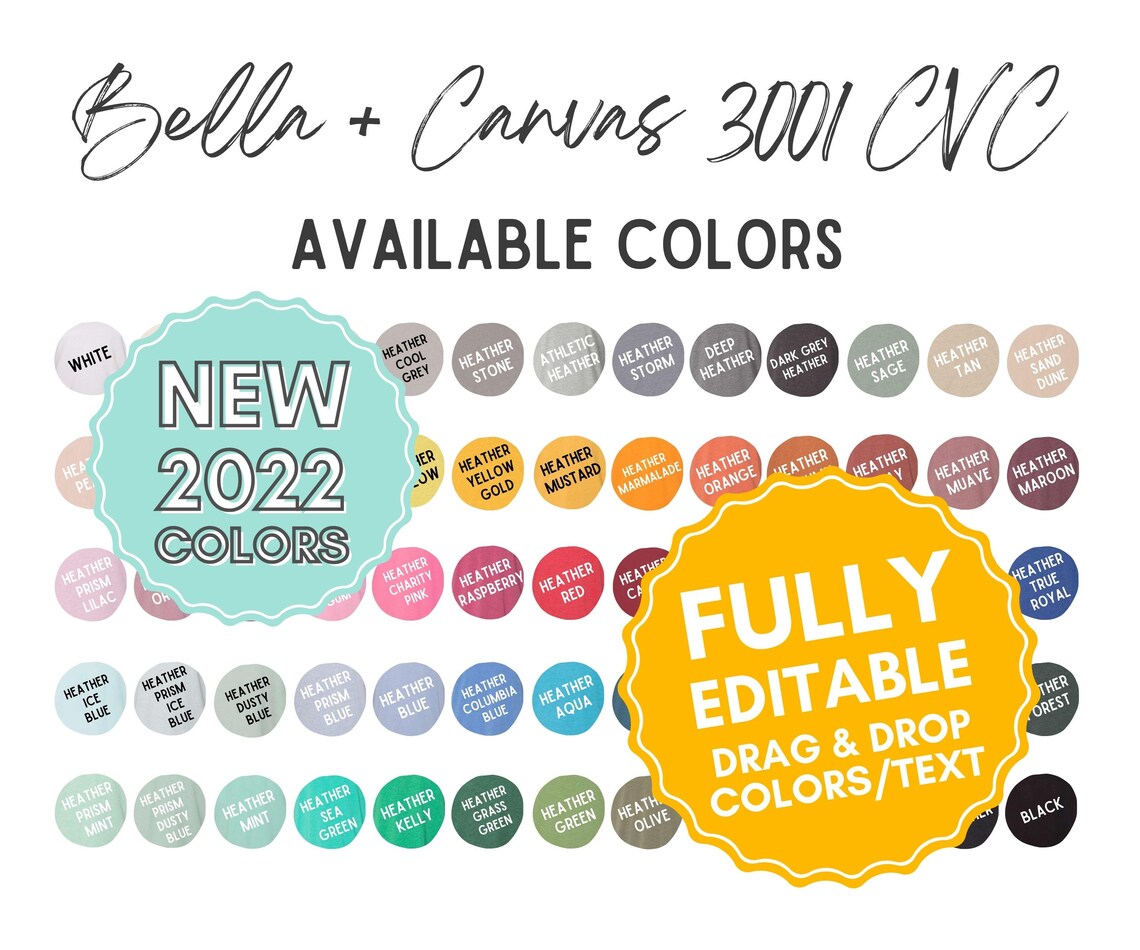 EDITABLE Bella Canvas 3001 CVC Color Chart Customize in Canva - Etsy
