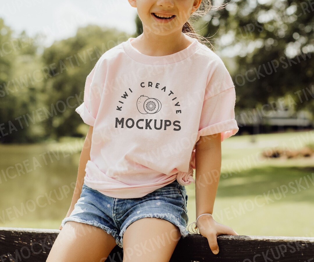 Lifestyle Kids T-shirt Mockup, Gildan 500B Pink T Shirt, Kids Model ...