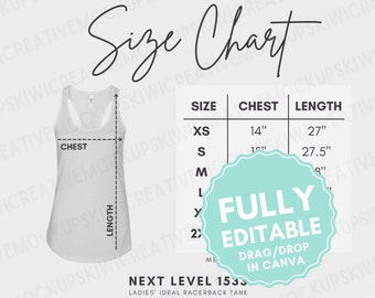Instant Download 1533 Next Level Size Chart, Women's Ideal Racerback ...