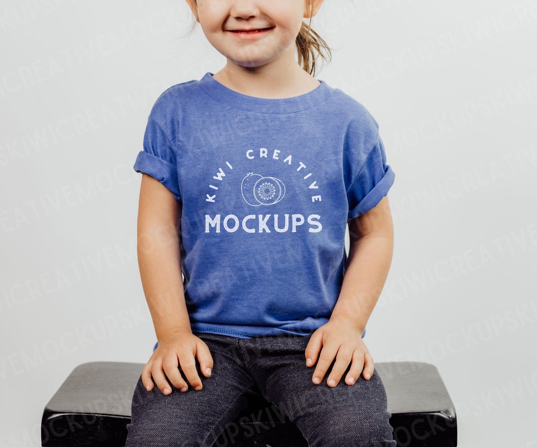 Kids Modeled T-shirt Mockup, Heather Columbia Blue Bella Canvas 3001T ...