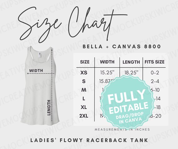 Mockup Color Chart Editable Size Chart for BC 8800 Tank 8800 Womens ...
