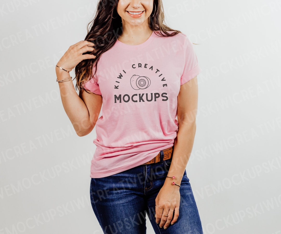 Bella Canvas 3001 Pink Mockup, Boho T-shirt Mockup, Women's Modeled ...