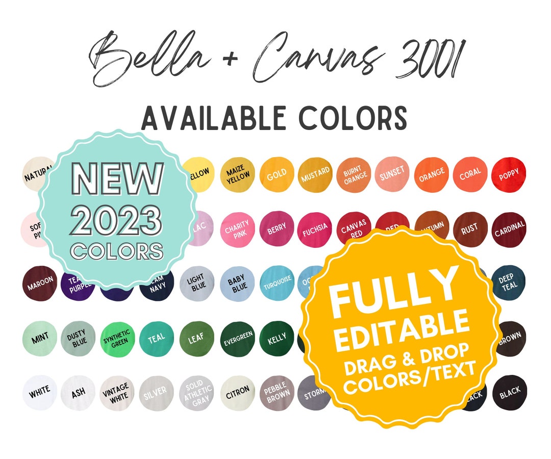 EDITABLE Bella Canvas 3001C Solid Color Chart, Customize With Canva ...