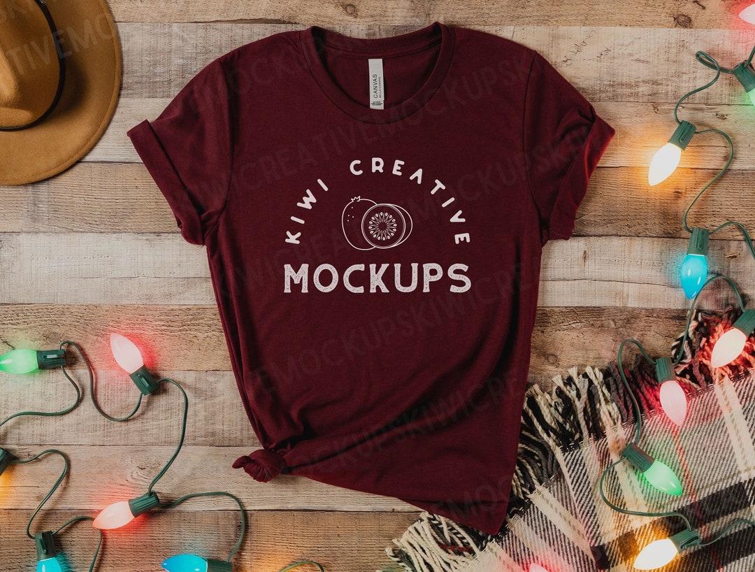 Bella Canvas 3001 Heather Cardinal T-shirt Mockup: Christmas Flat Lay ...