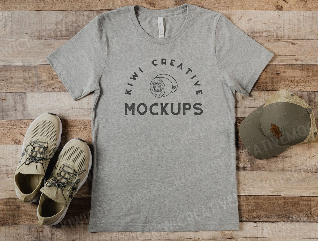 Bella Canvas 3001 Athletic Heather Shirt Flat Lay, Men's T-shirt Mockup ...