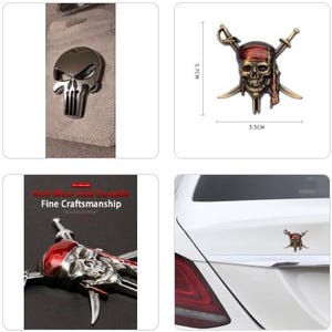 3D Metal Pirates Skull Badge Car Sticker Emblem Tail Decal for All Cars ...