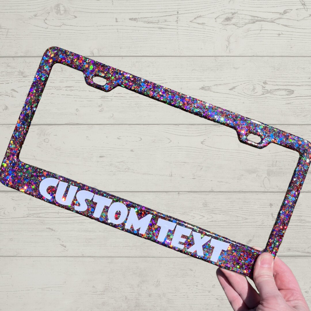 Custom Text Jewel Toned Multicolored Glitter Resin License Plate Frame ...