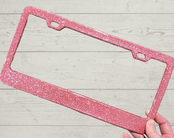 Bright Pink Glittered License Plate Frame Custom License Plate Frame ...