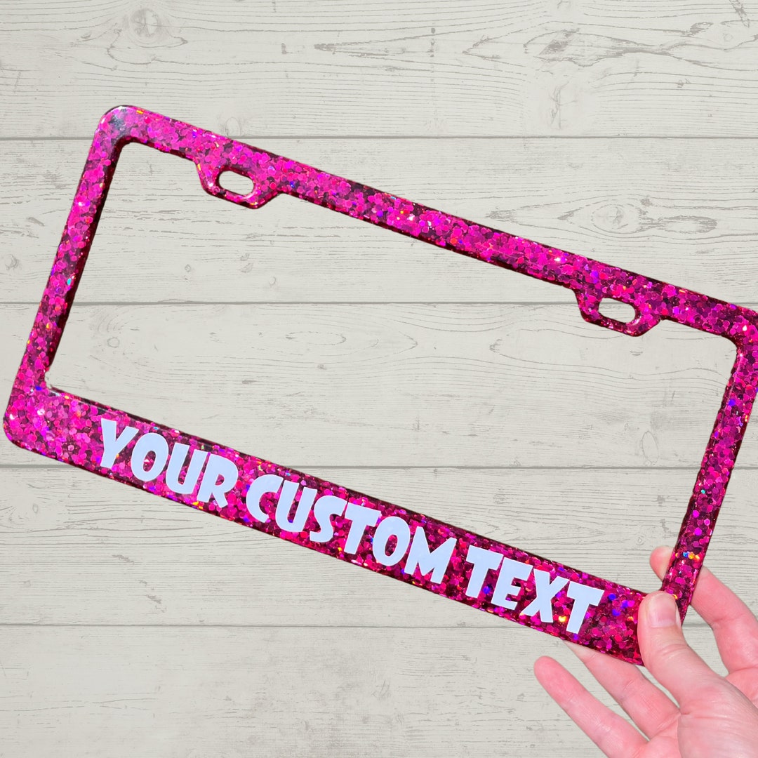 Dark Pink Custom Text Glitter Resin License Plate Frame - Etsy