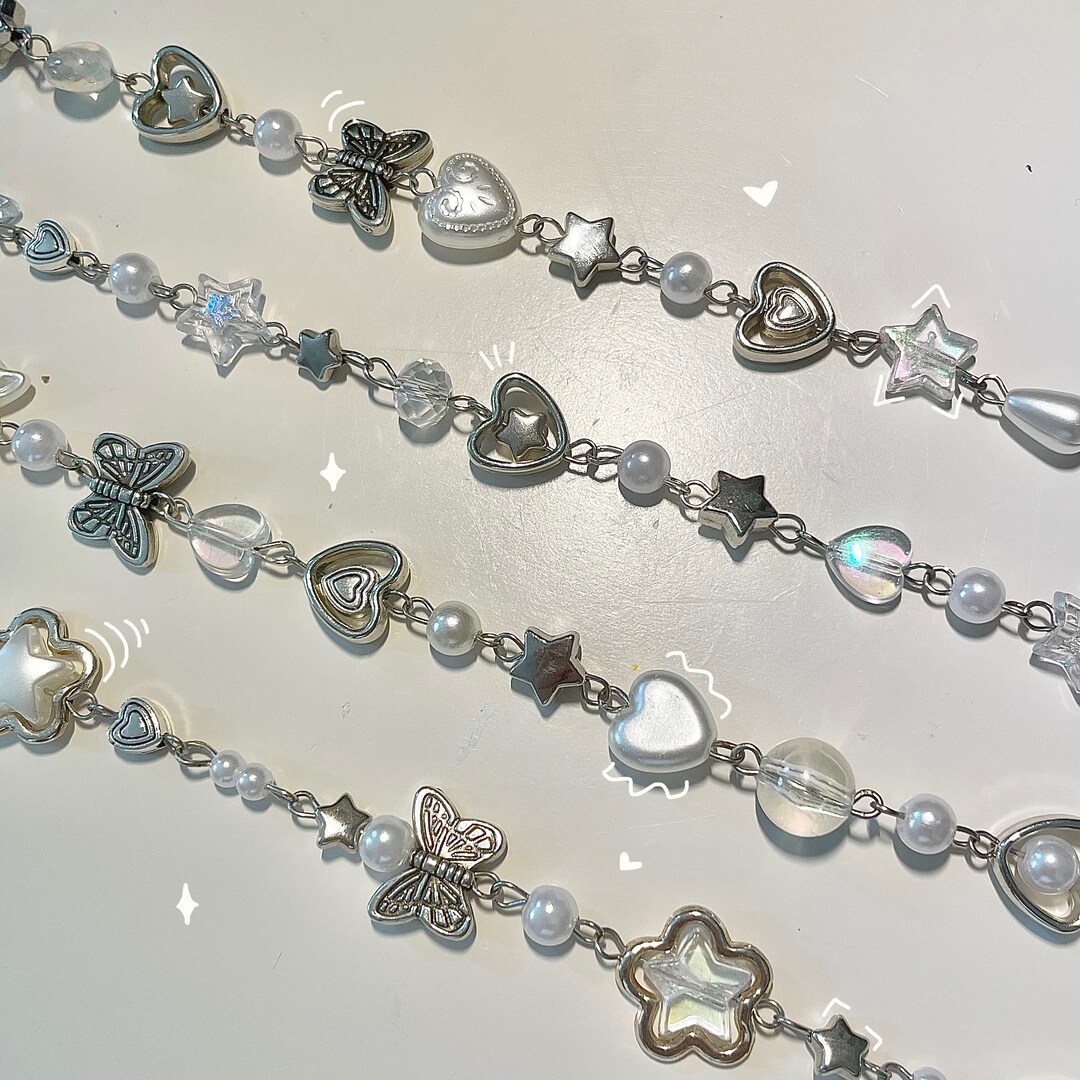 Ghost Silver Y2k Beaded Wire Bracelets || Rupturedhearts || Y2k ...