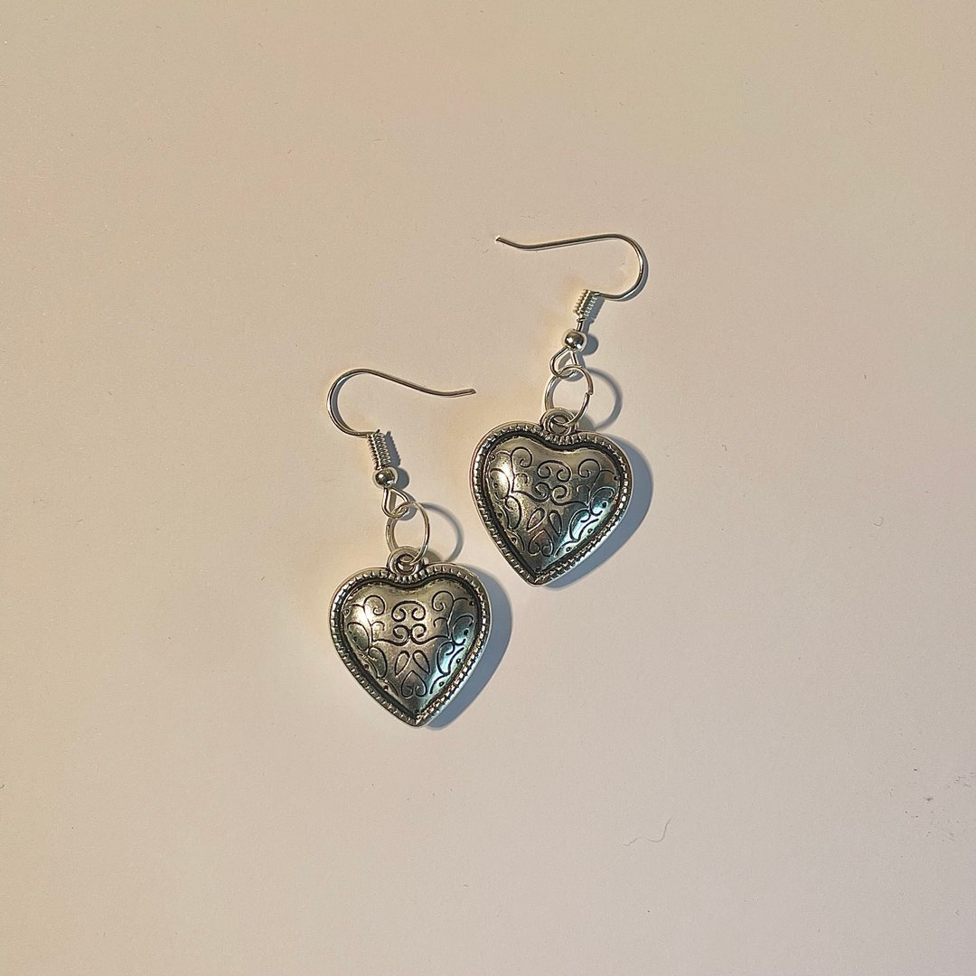 Y2k Grunge Silver Heart Earrings Fairycore Earrings Jewelry Dangle ...