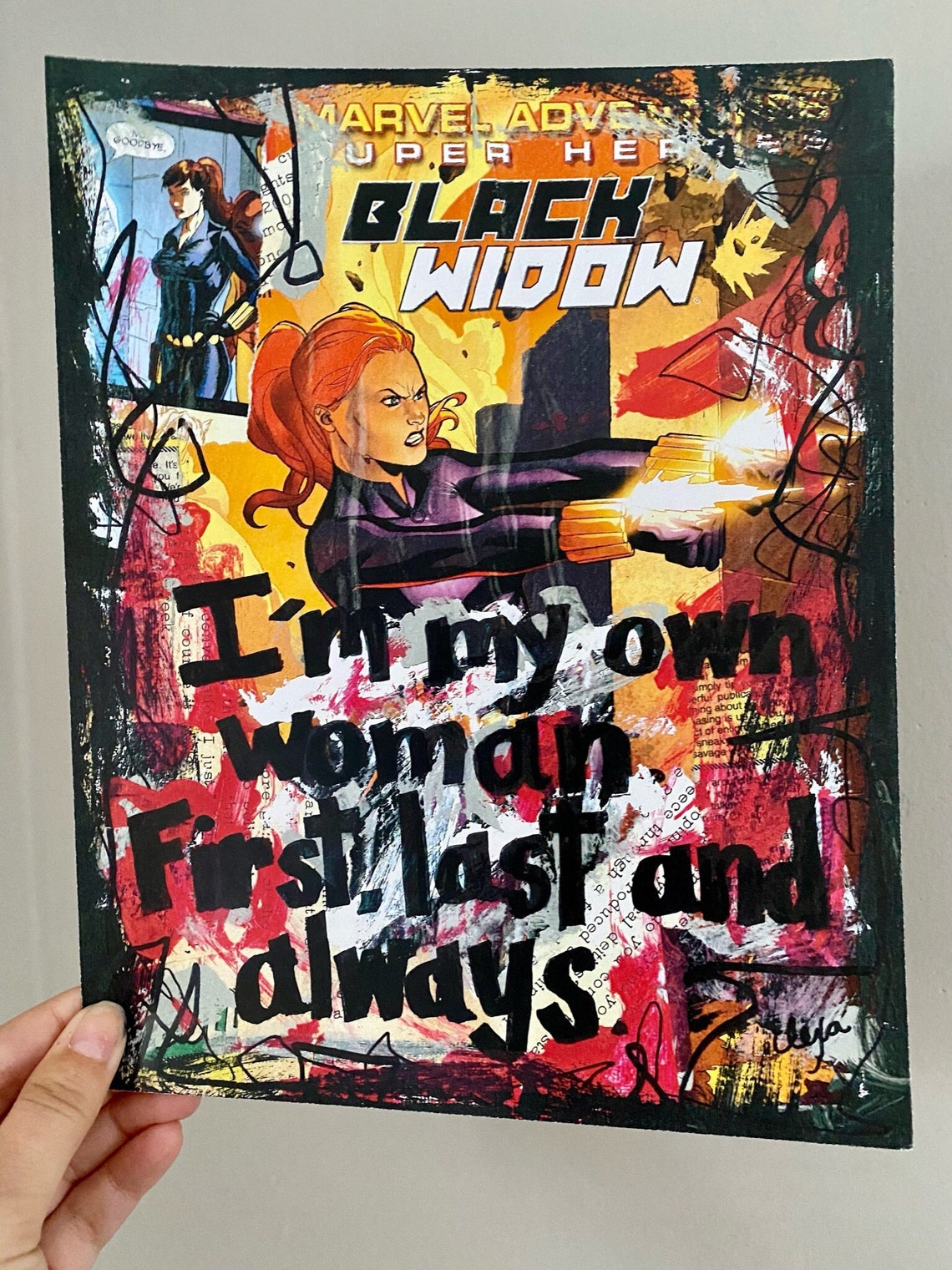 Black Widow Art Comic Book Painting Marvel Comics Nerd Gift - Etsy