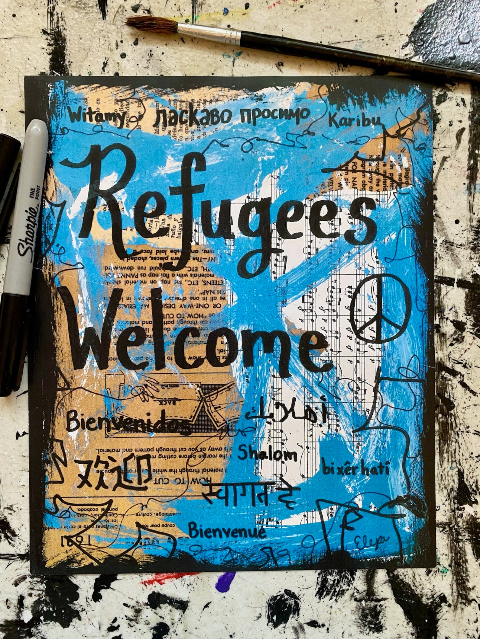 Refugees Welcome Sign Art Print Home Center Painting Immigrant - Etsy