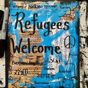 Refugees Welcome Sign Art Print Home Center Painting Immigrant Sign ...