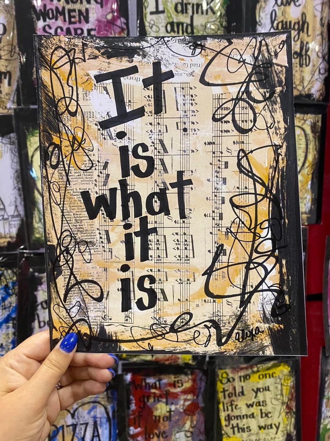 It is What It is Quote Art Music Book Mixed Media Home Decor Wall Art ...