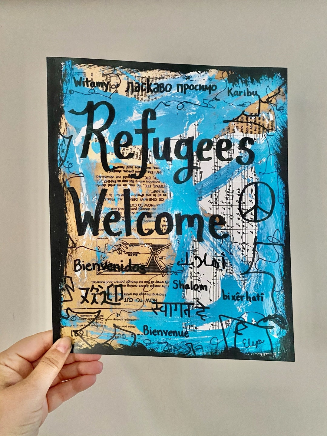 Refugees Welcome Sign Art Print Home Center Painting Immigrant Sign ...
