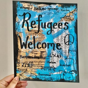 Refugees Welcome Sign Art Print Home Center Painting Immigrant Sign ...