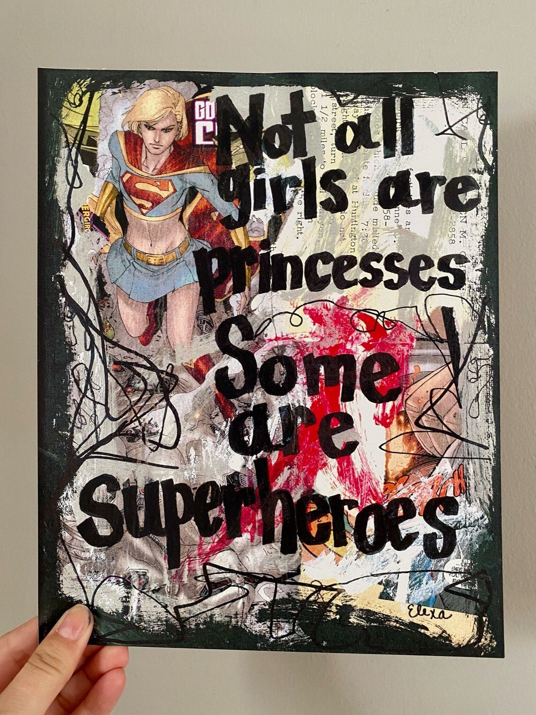 Supergirl Art Comic Book Painting Gift Wall Decor Girls Room Kids Room ...
