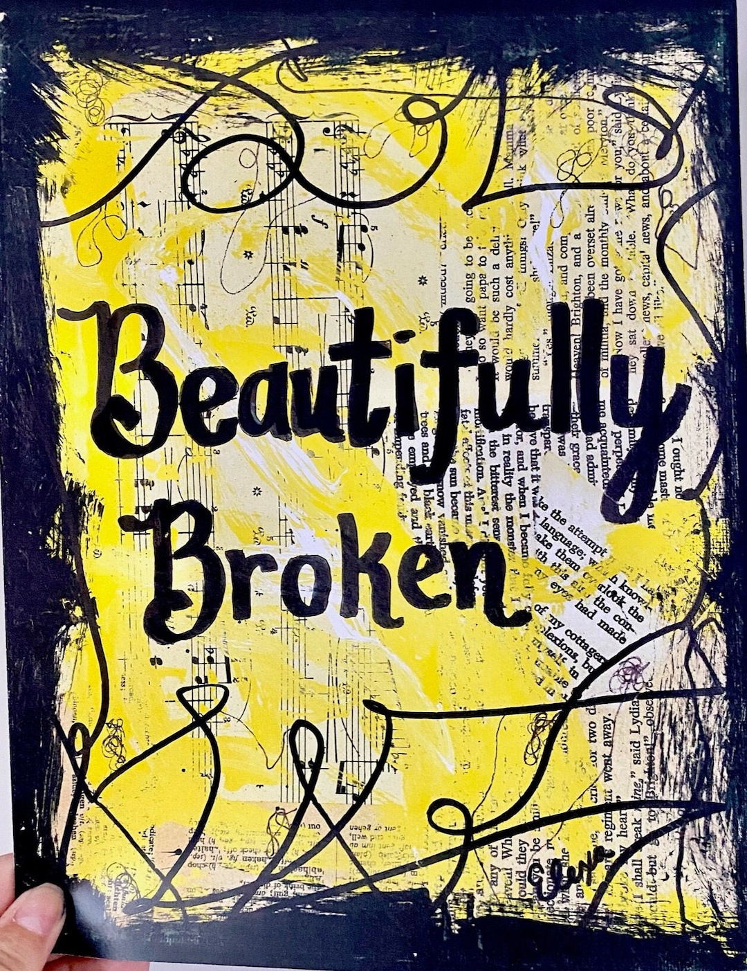 MENTAL HEALTH Painting Beautifully Broken Canvas Music Book Wall Art ...