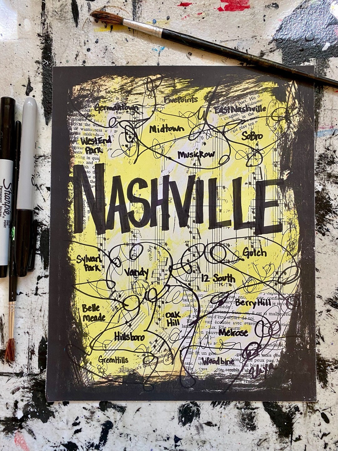 Tennessee nashville Art Travel Map Wall Art Home Decor Gift Painting ...