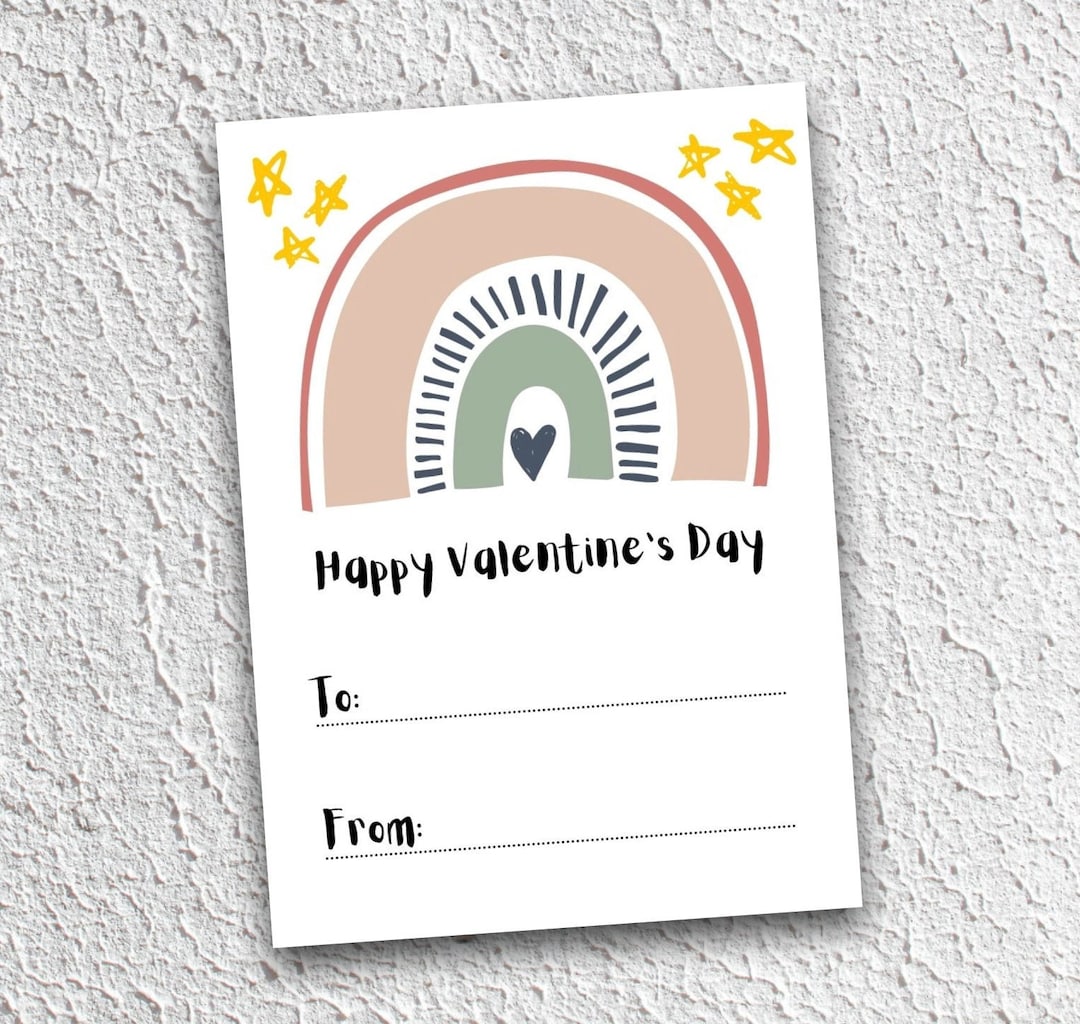 Kids Valentine Cards / Rainbow Printable Valentine's Cards / Girl ...