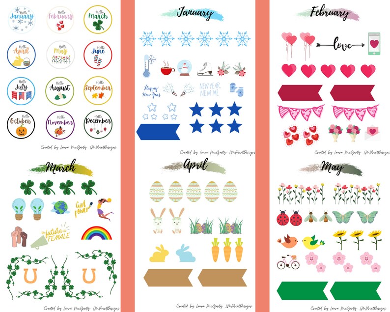 Calendar Printable Stickers, Monthly Calendar Stickers, Holiday ...