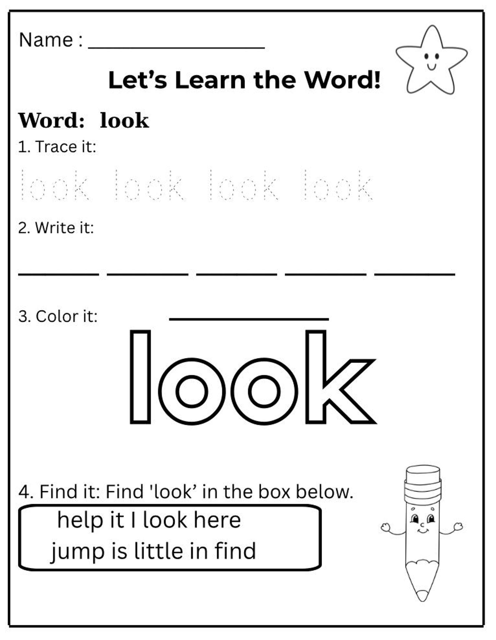 Let's Learn the Word!! Pre-k Sight Word Worksheets | 40 Dolch Pre ...