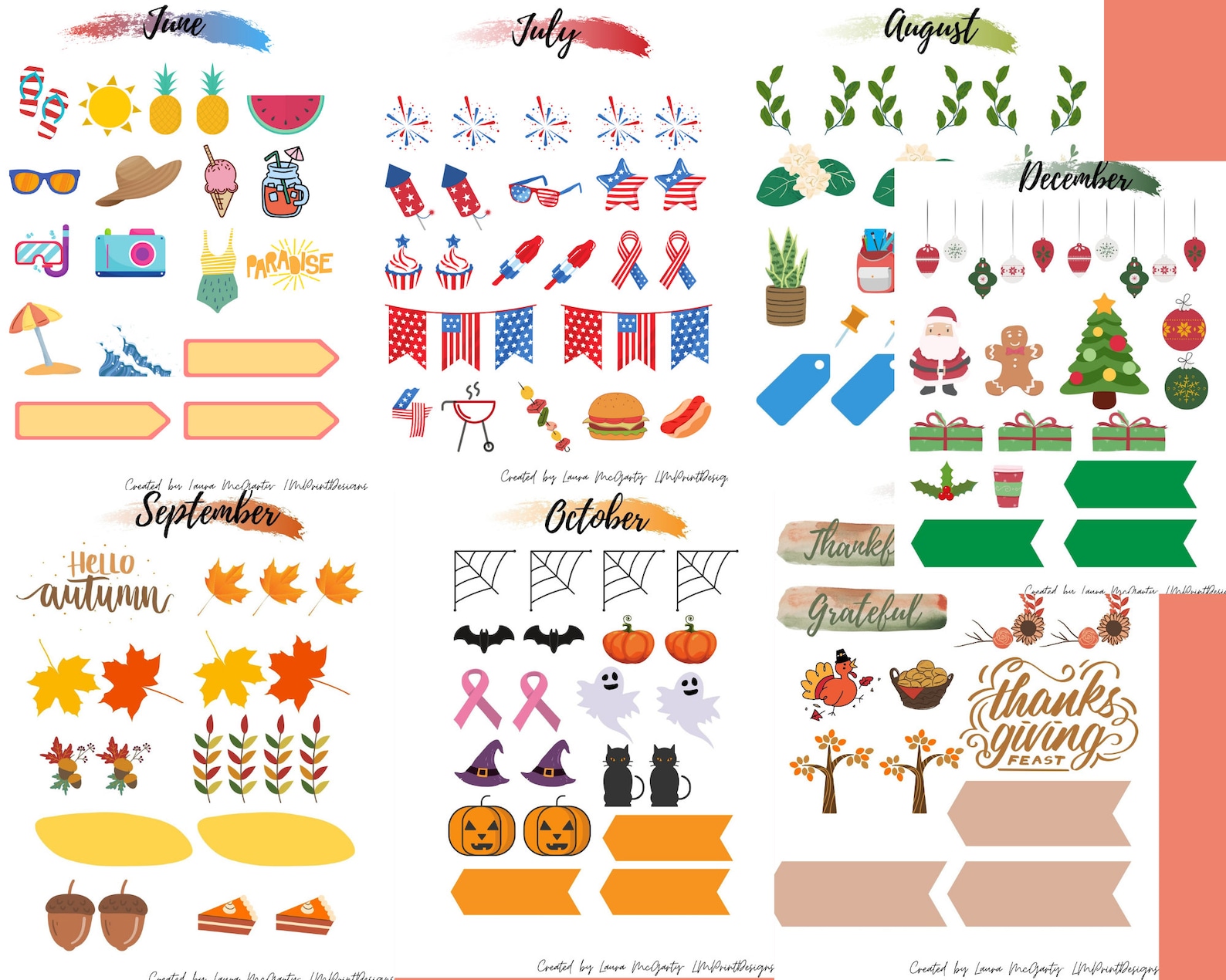 Calendar Printable Stickers, Monthly Calendar Stickers, Holiday ...