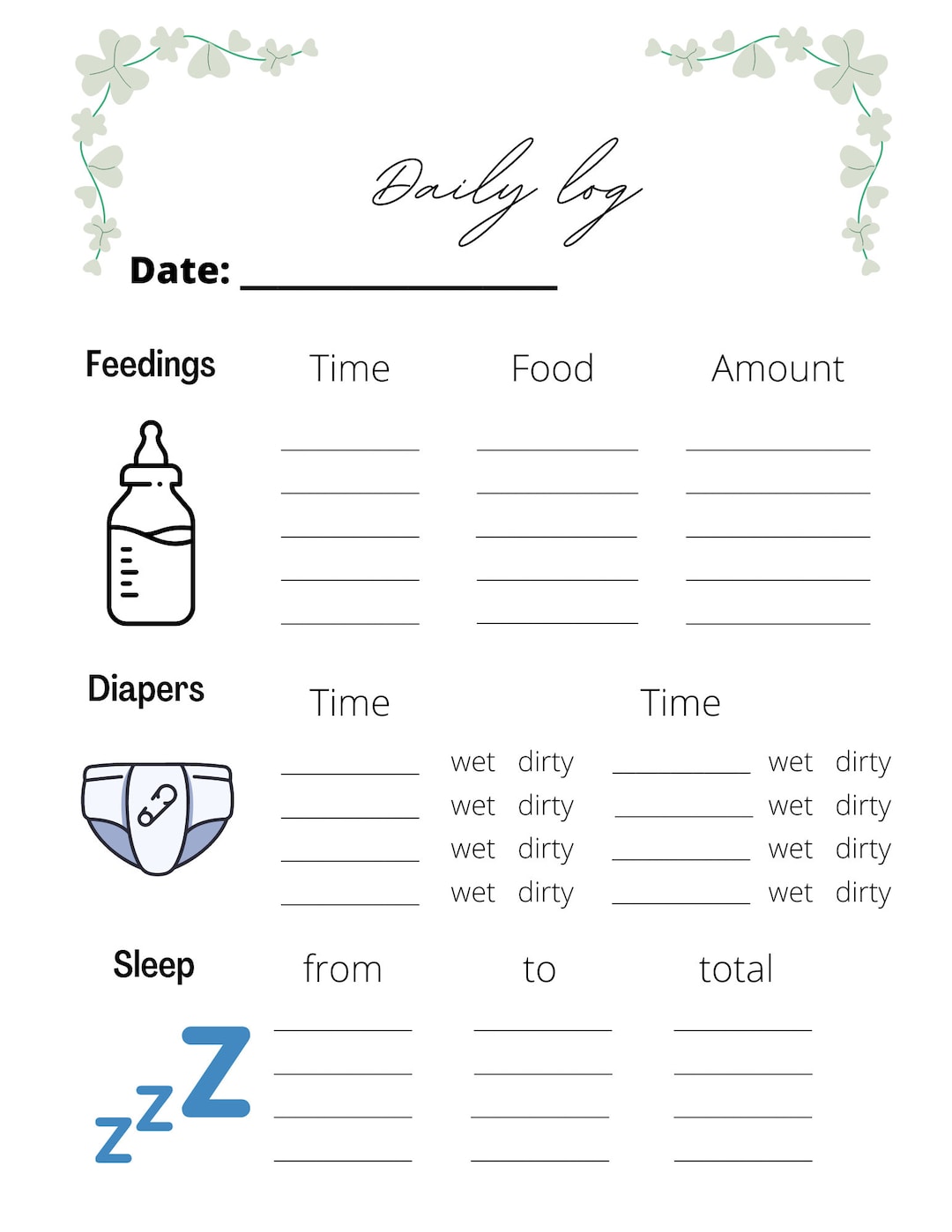Infant / Toddler Daily Log - Etsy