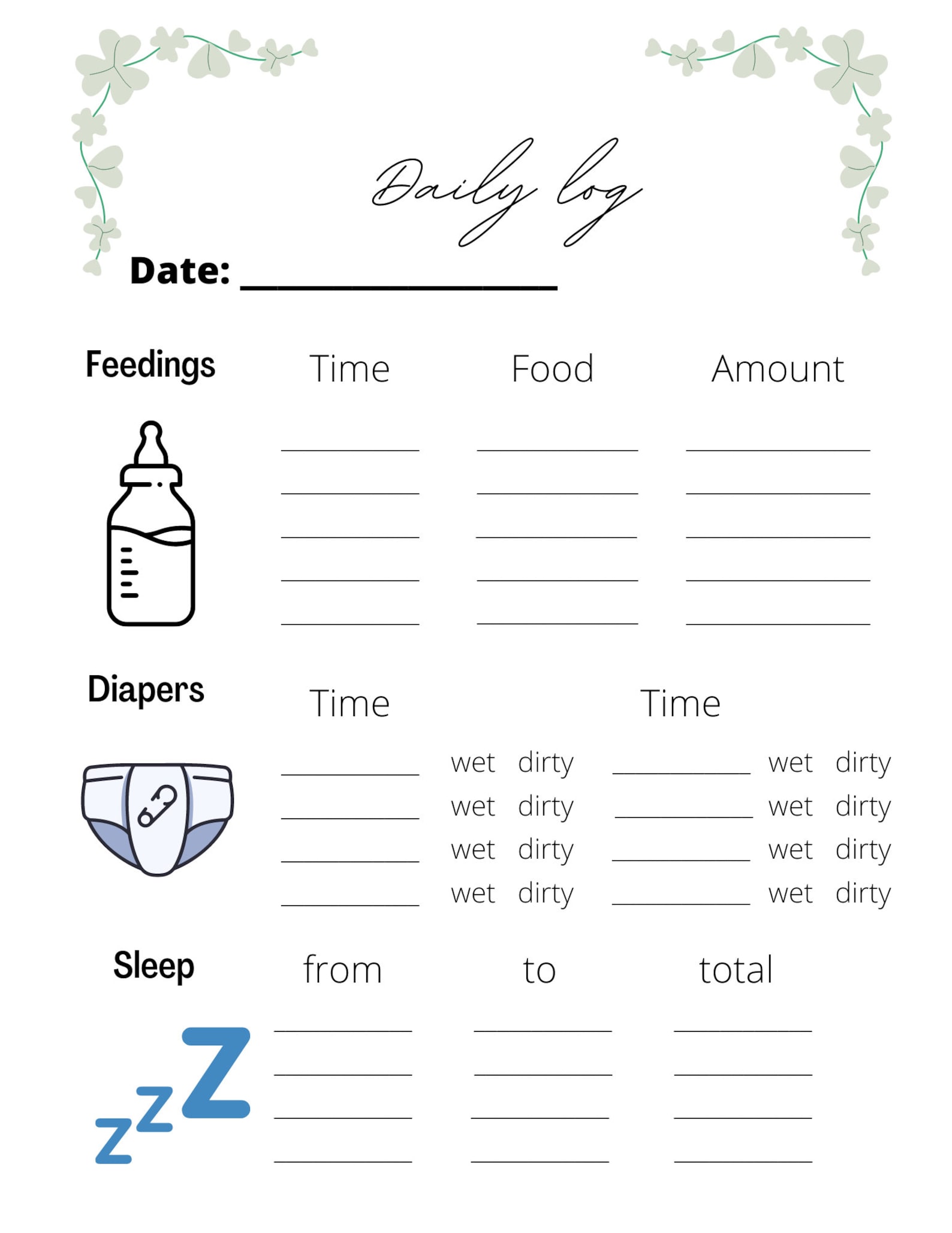 Infant / Toddler Daily Log - Etsy