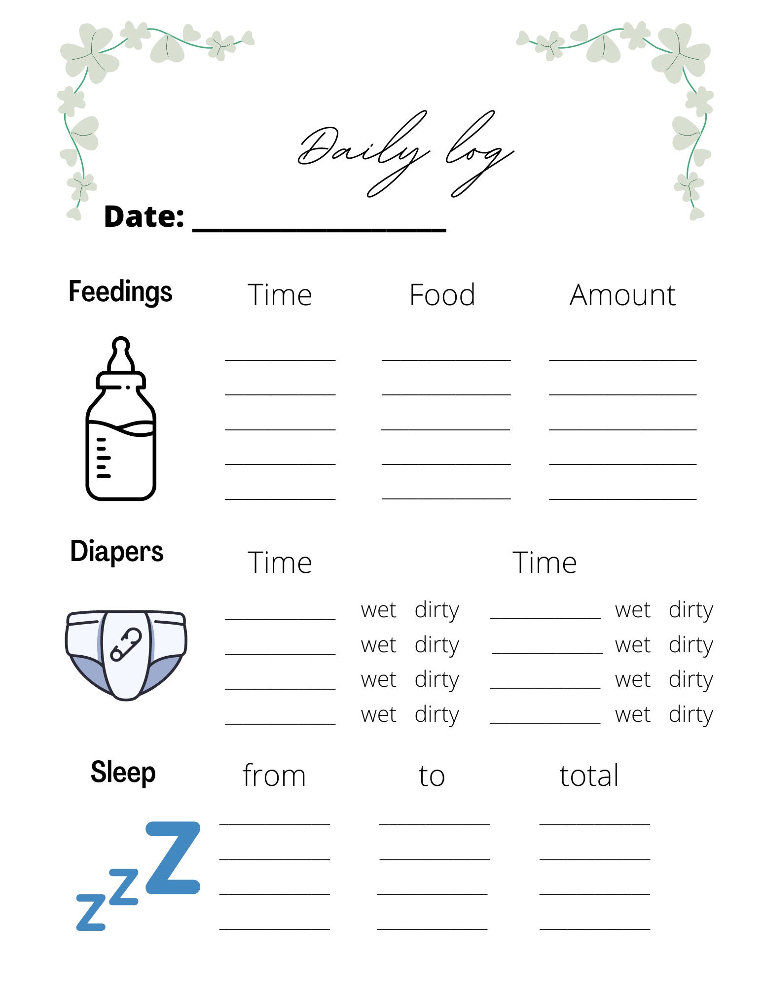 Infant / Toddler Daily Log - Etsy