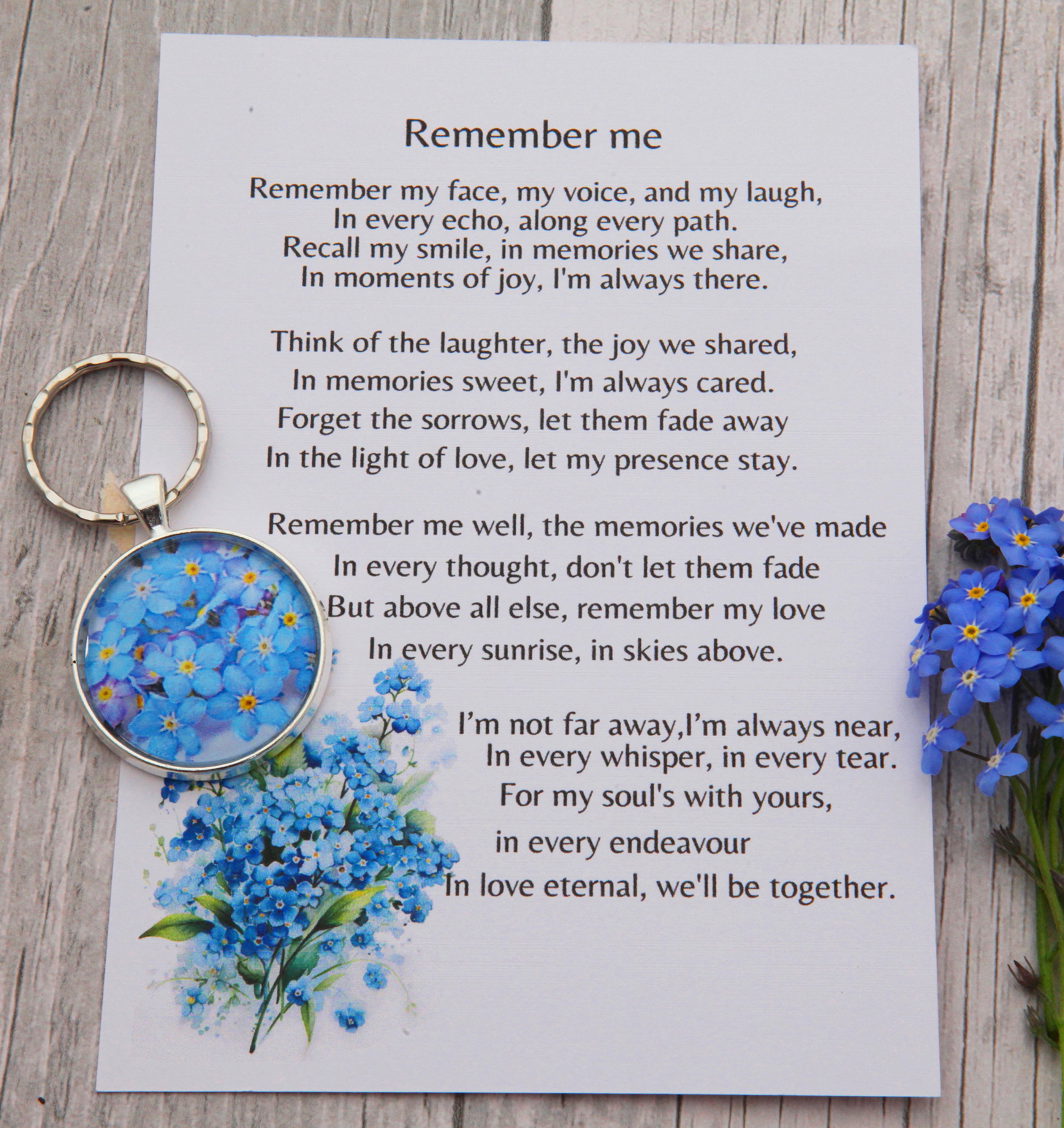 Forget Me Not Keyring in Memory Remembrance Bereavement Gift, Sympathy ...
