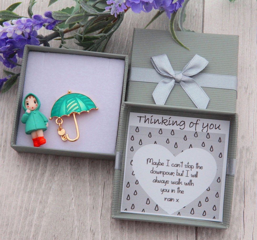 Thinking of You Friend, Sympathy, Comfort, Hug Present Umbrella Pin Badge Brooch- I'm Here for ...